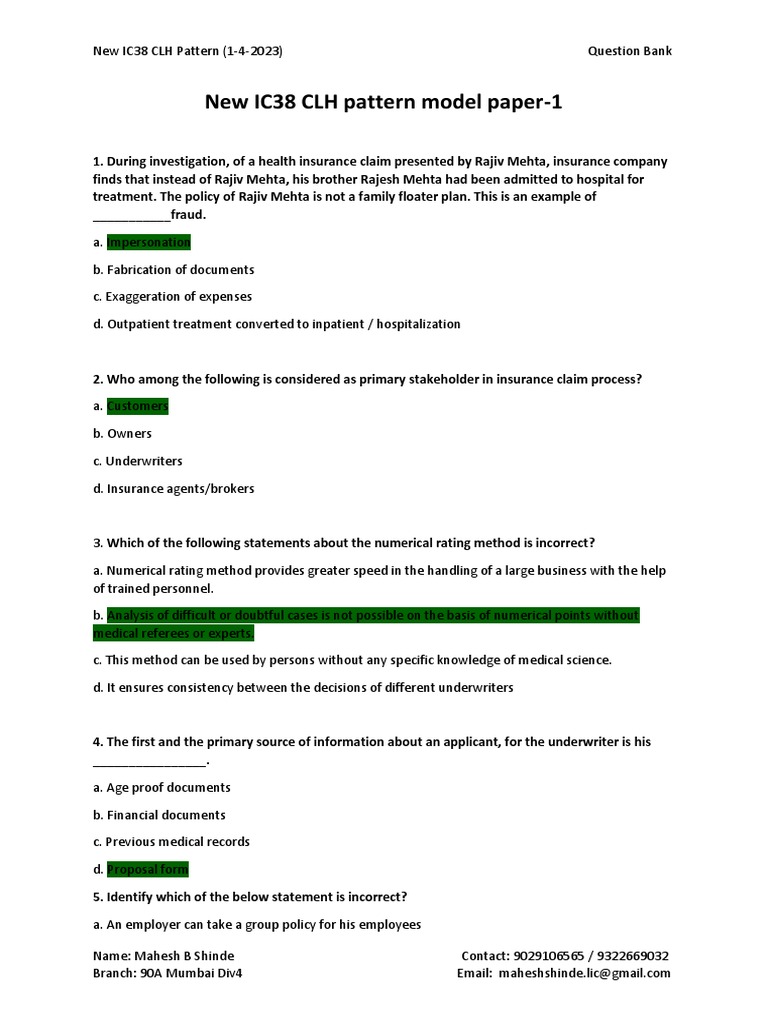 IC38 Exam Model Question Bank | PDF