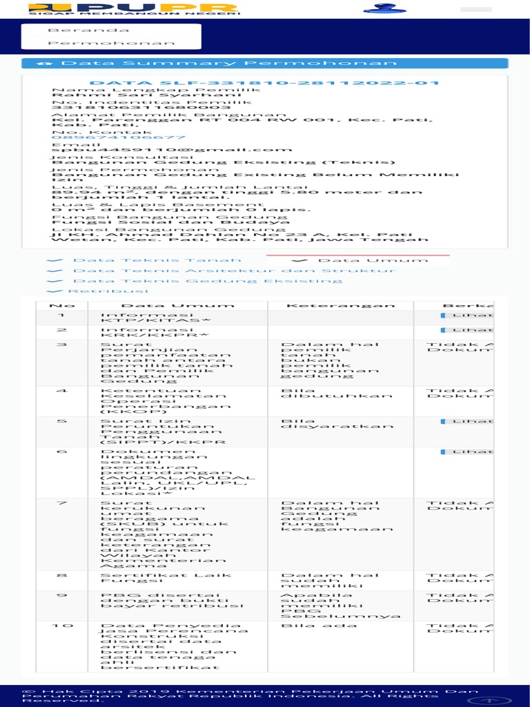 Data Permohonan Bangunan Gedung | PDF