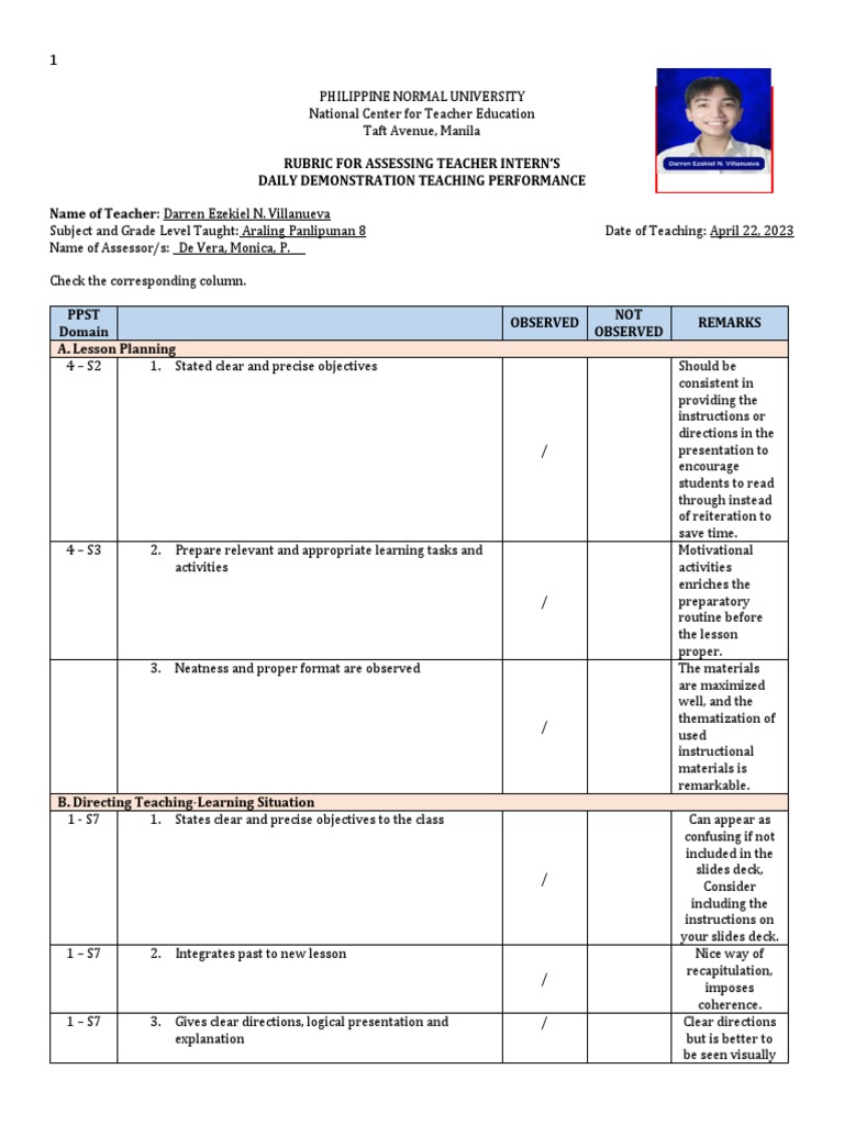 De Vera-Form-2-Villanueva-Demo-Teaching-Rubric | PDF