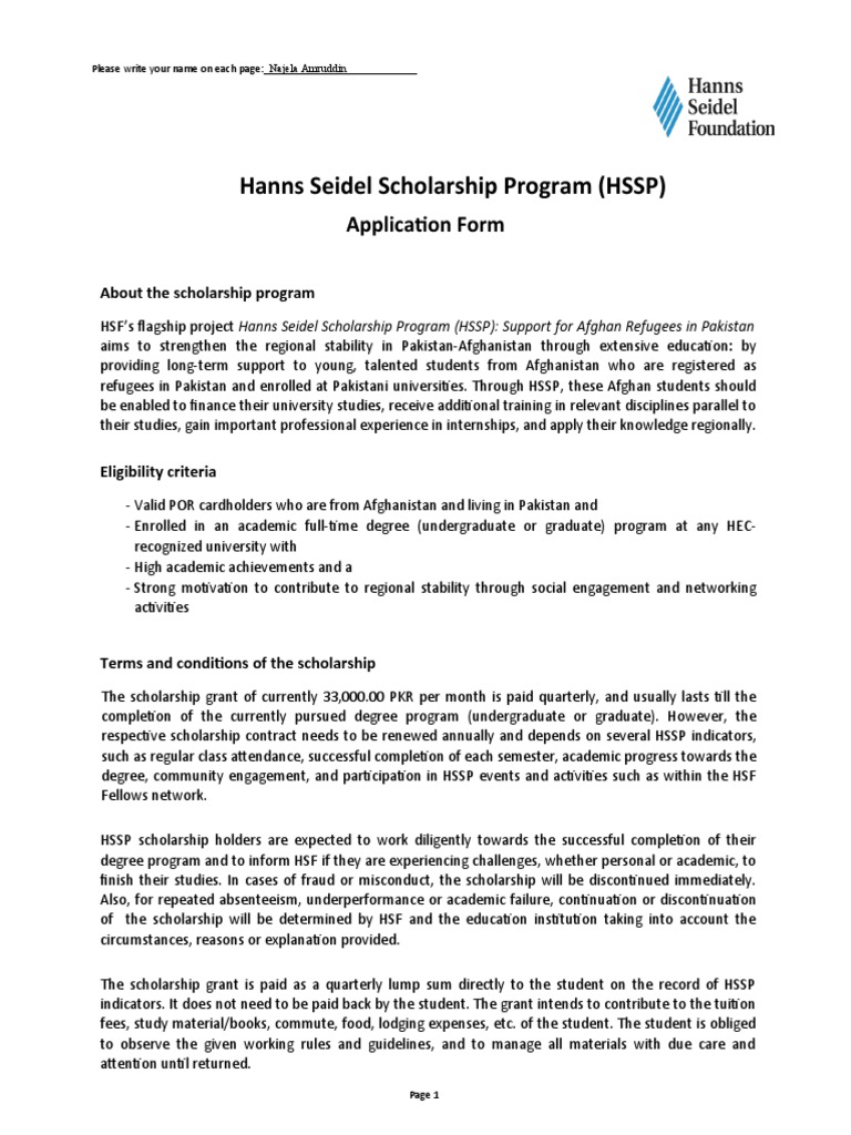 HSSP Application Form Najela Amruddin | PDF | Academic Degree | Internet