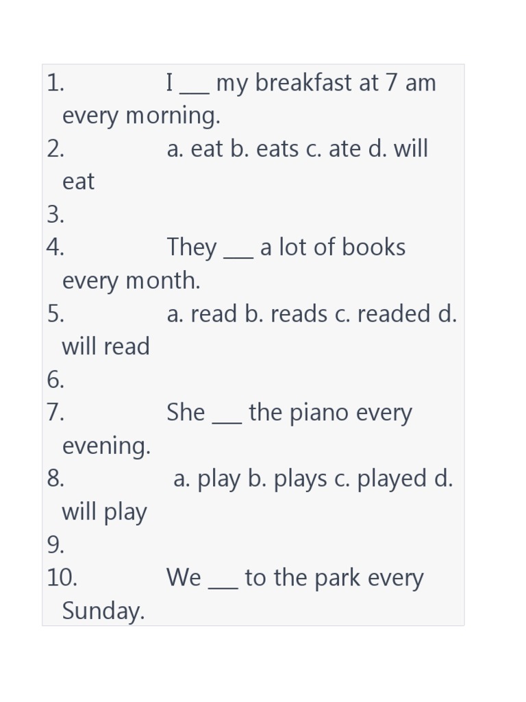 Common Verb Tenses Practice Test: Identifying Simple Present, Simple ...