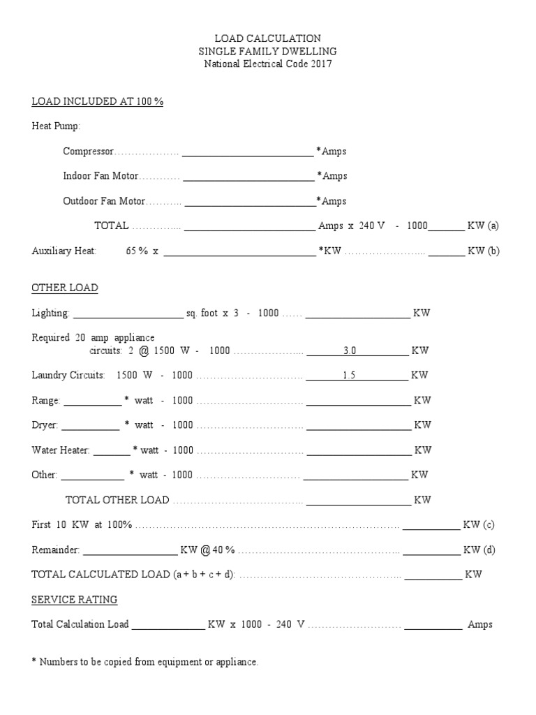 Load Calculation Form | PDF