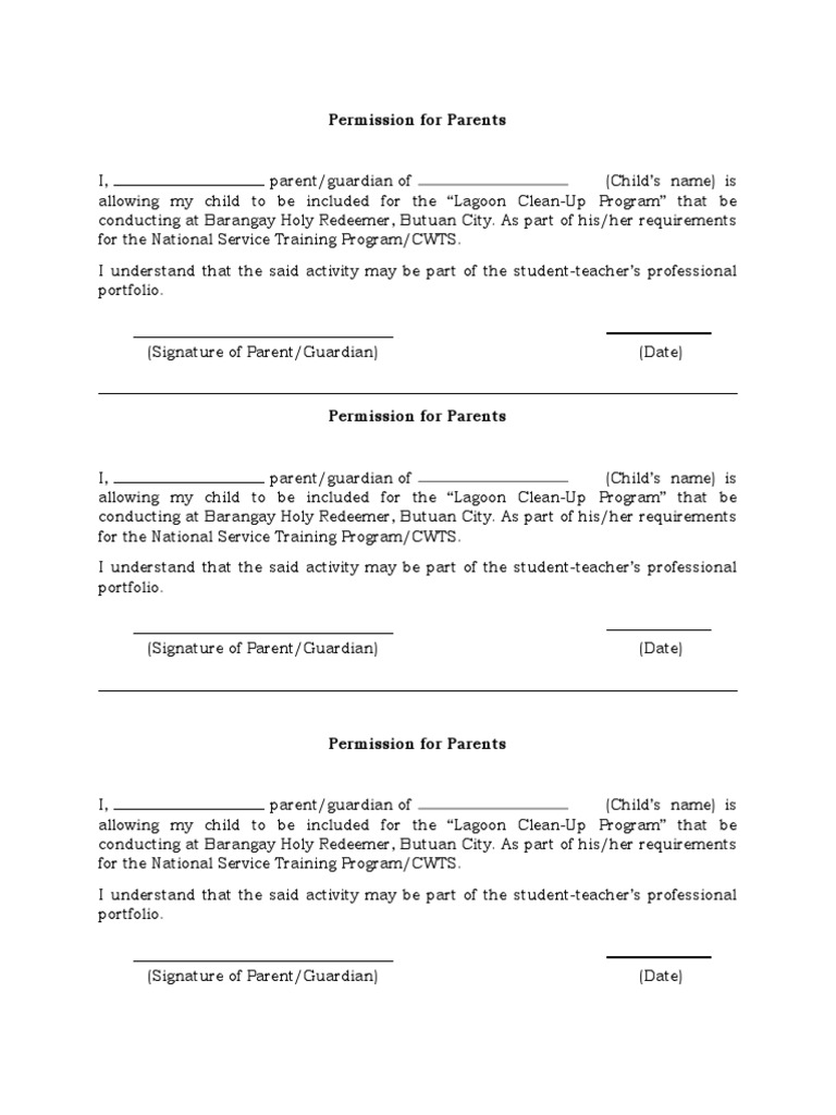 Parent Consent for Lagoon Cleanup | PDF
