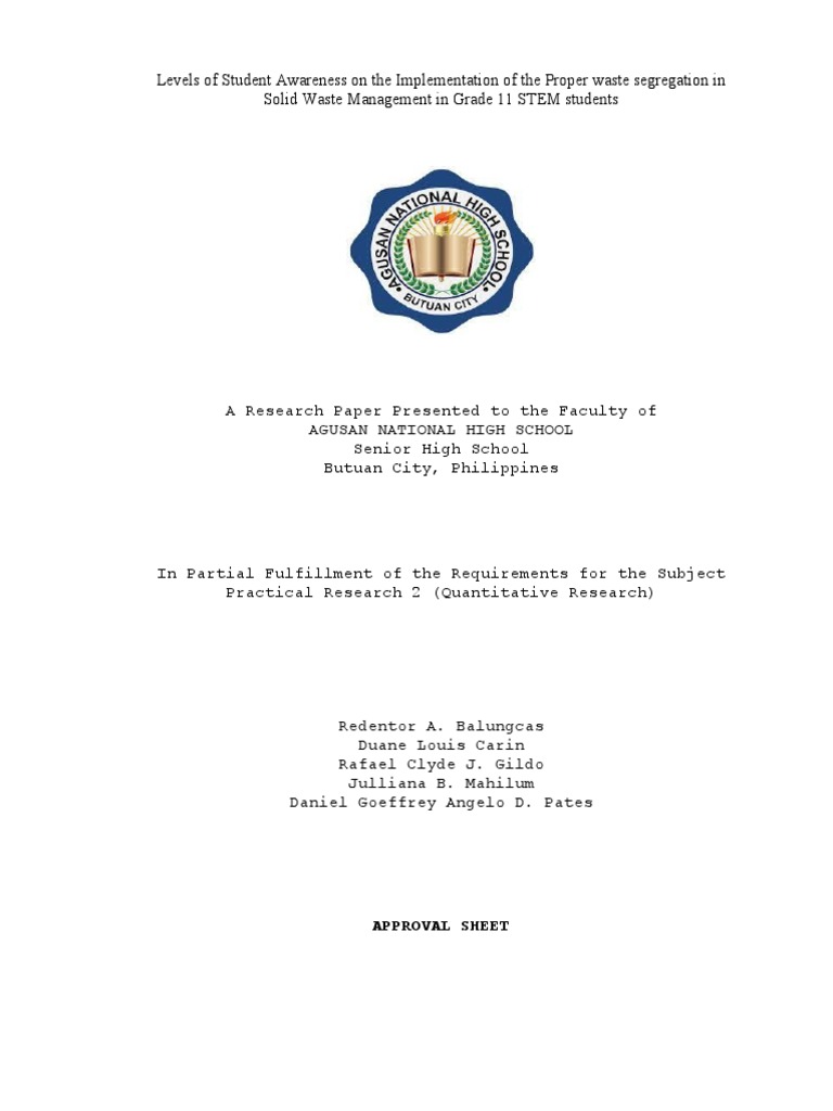 Levels of Student Awareness On The Implementation of The Proper Waste ...