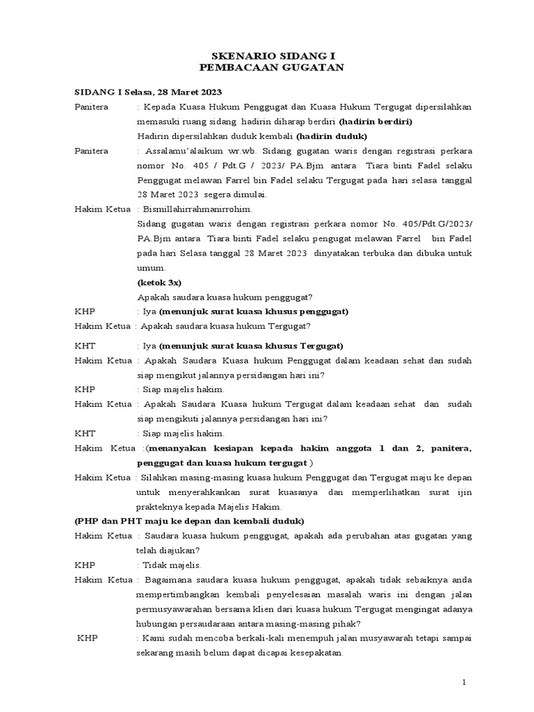 Skenario Sidang Perdata | PDF