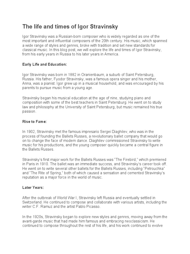 The Life and Times of Igor Stravinsky | PDF