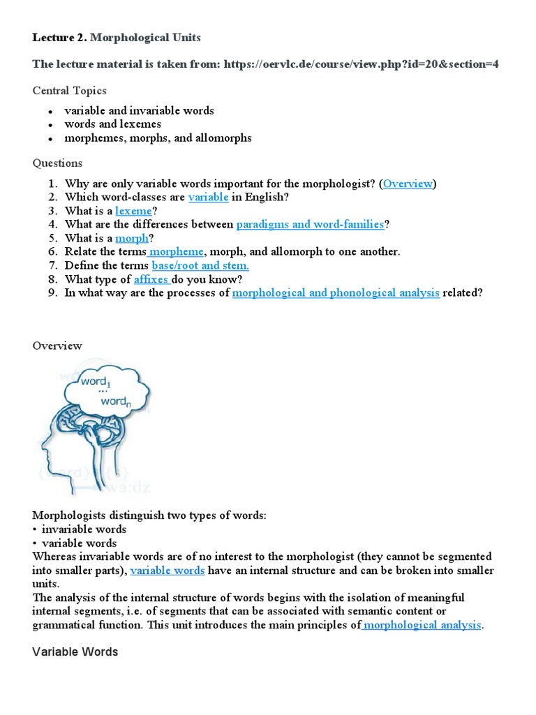 Lecture 2. Morphological Units | PDF | Language Arts & Discipline ...