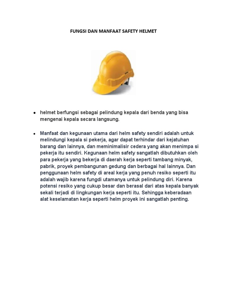 Fungsi Dan Manfaat Safety Helmet | PDF