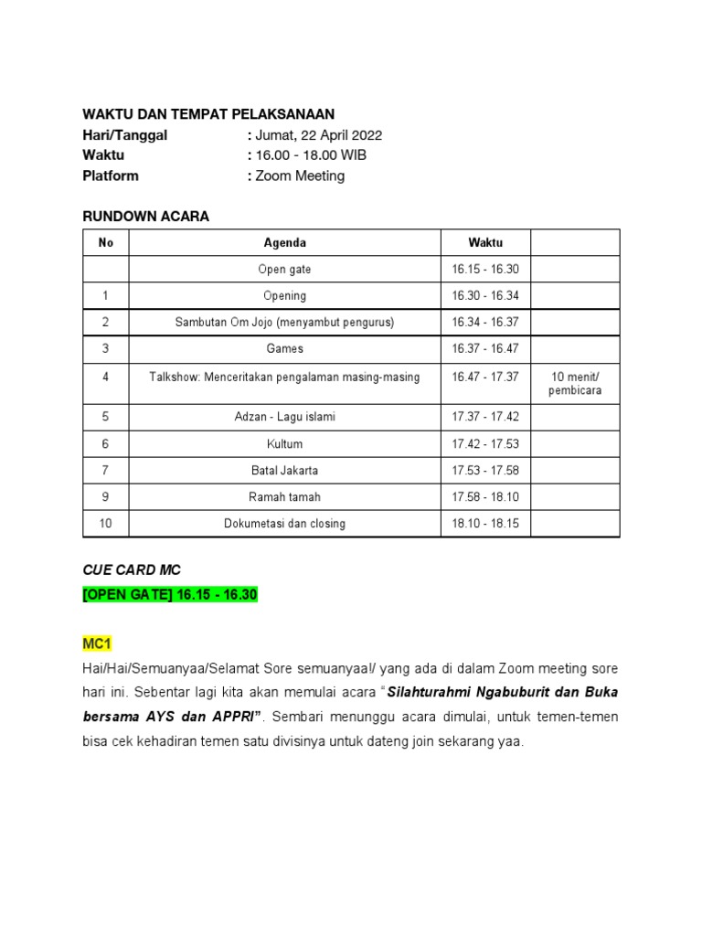 MC Cue Card Ngabuburit AYS | PDF