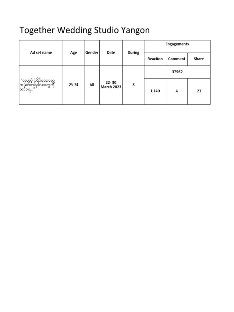 Report on the Performance of an Ad Campaign for Together Wedding Studio Yangon Focusing on ...