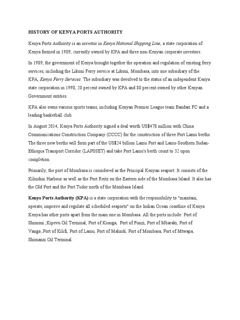 Overview of Kenya Ports Authority | PDF | Business | Travel