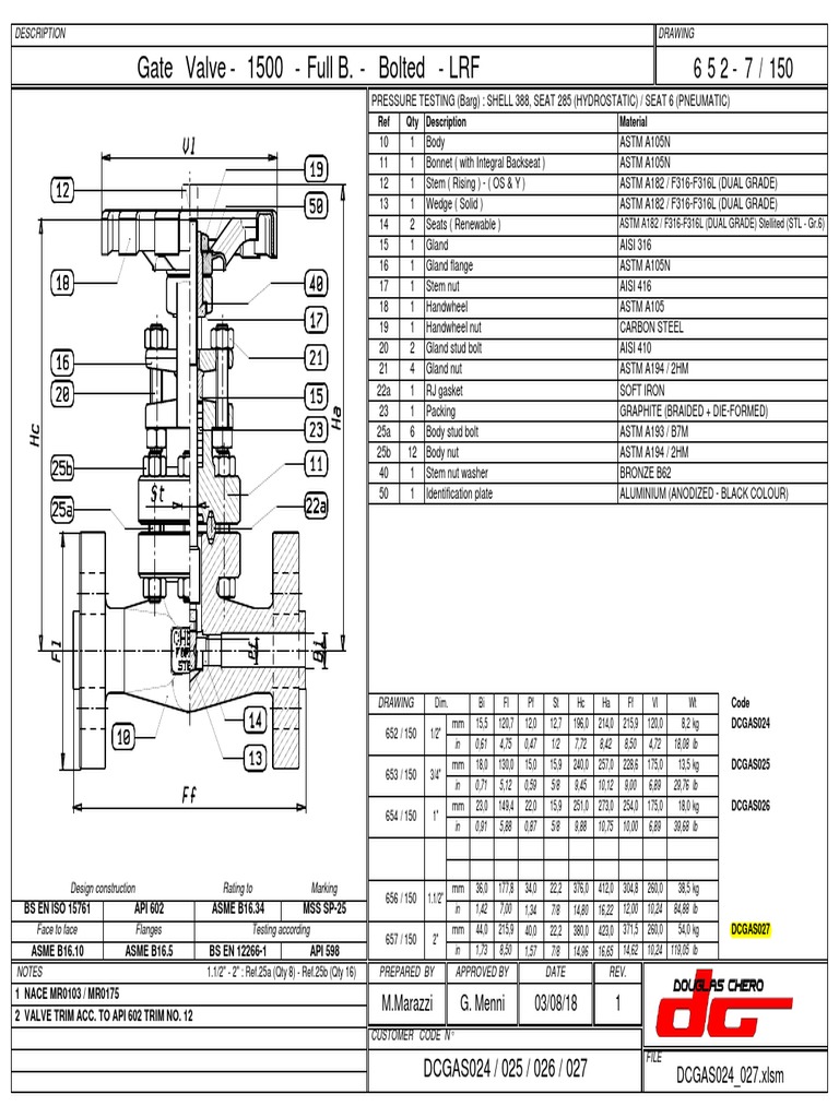 Gate Valves - Class 1500 - A105N - LRF PDF | PDF