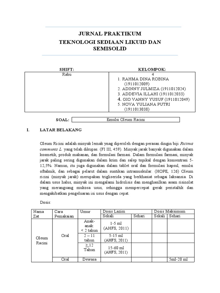 Adinny Julmiza_1911012024_4_Emulsi Oleum Ricini | PDF