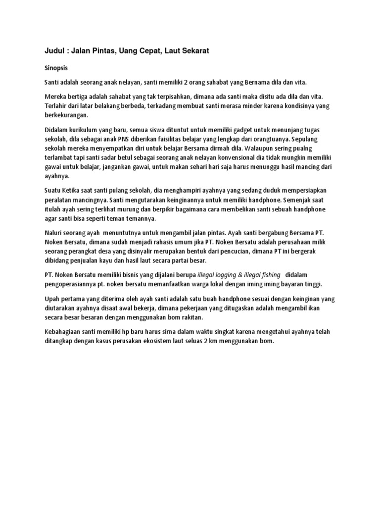 Sinopsis Jalan Pintas, Uang Cepat, Laut Sekarat | PDF | Fiksi Misteri ...