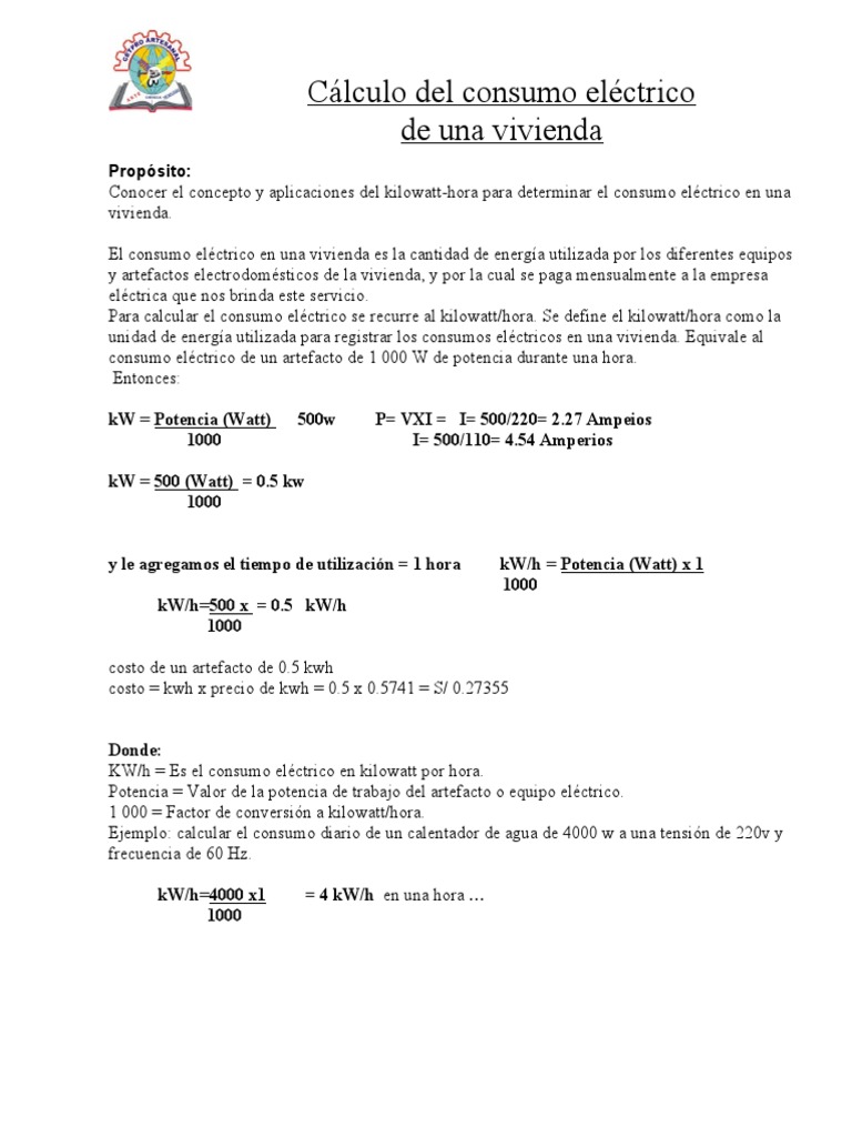 Calculo Del Consumo de Energia Eléctrica FUNET 2022 | PDF | Vatio | Energia electrica