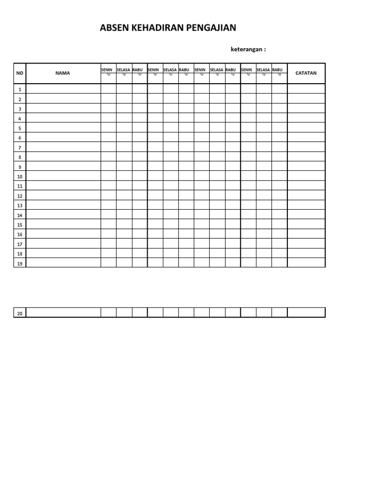 Format Absensi Pengajian | PDF