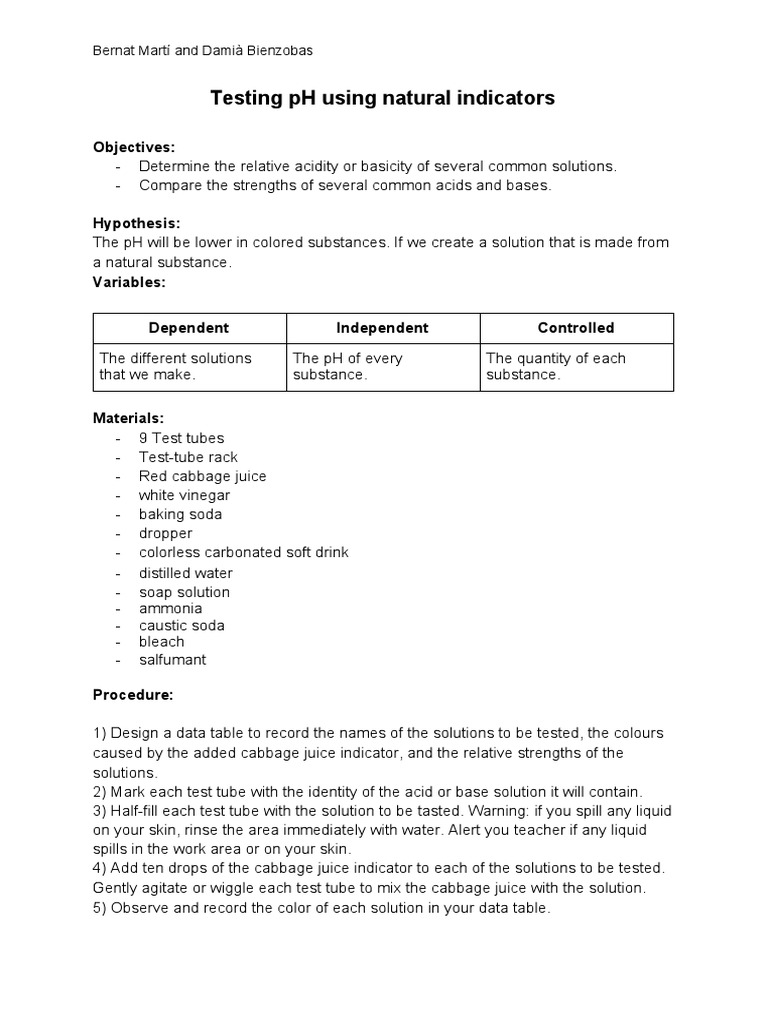 Testing PH Using Natural Indicators | PDF
