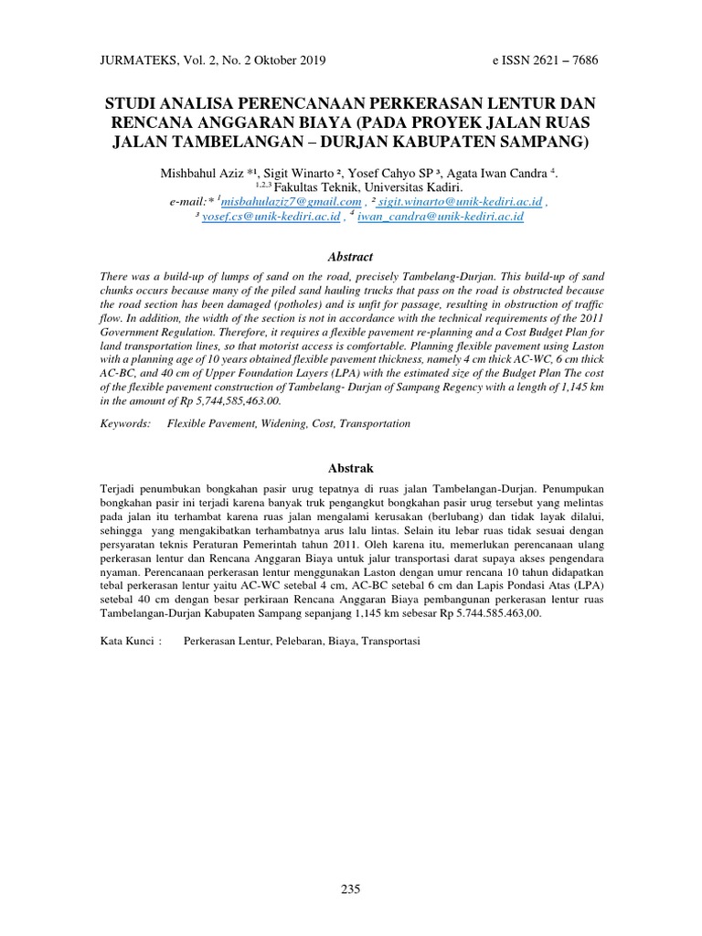 Studi Analisa Perencanaan Perkerasan Lentur Dan Rencana Anggaran Biaya (Pada Proyek Jalan Ruas ...
