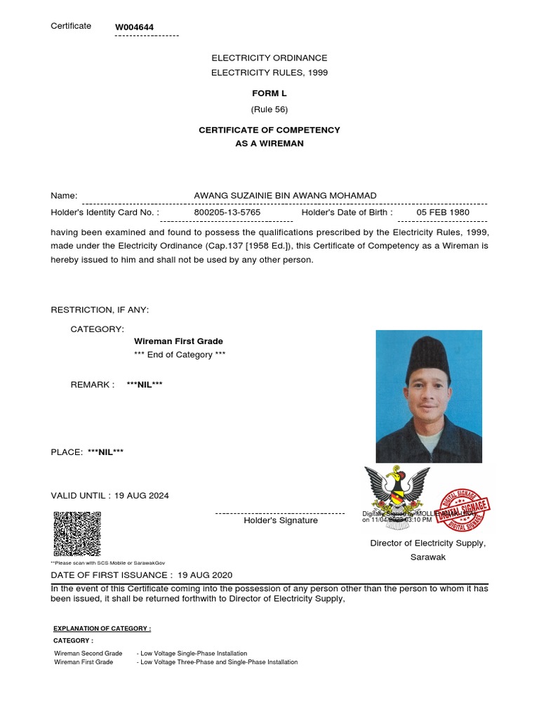 Wireman Competency Certificate 2023 | PDF
