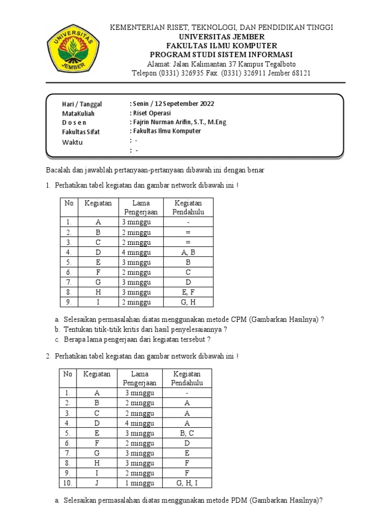 Metode CPM dan PDM dalam Riset Operasi | PDF