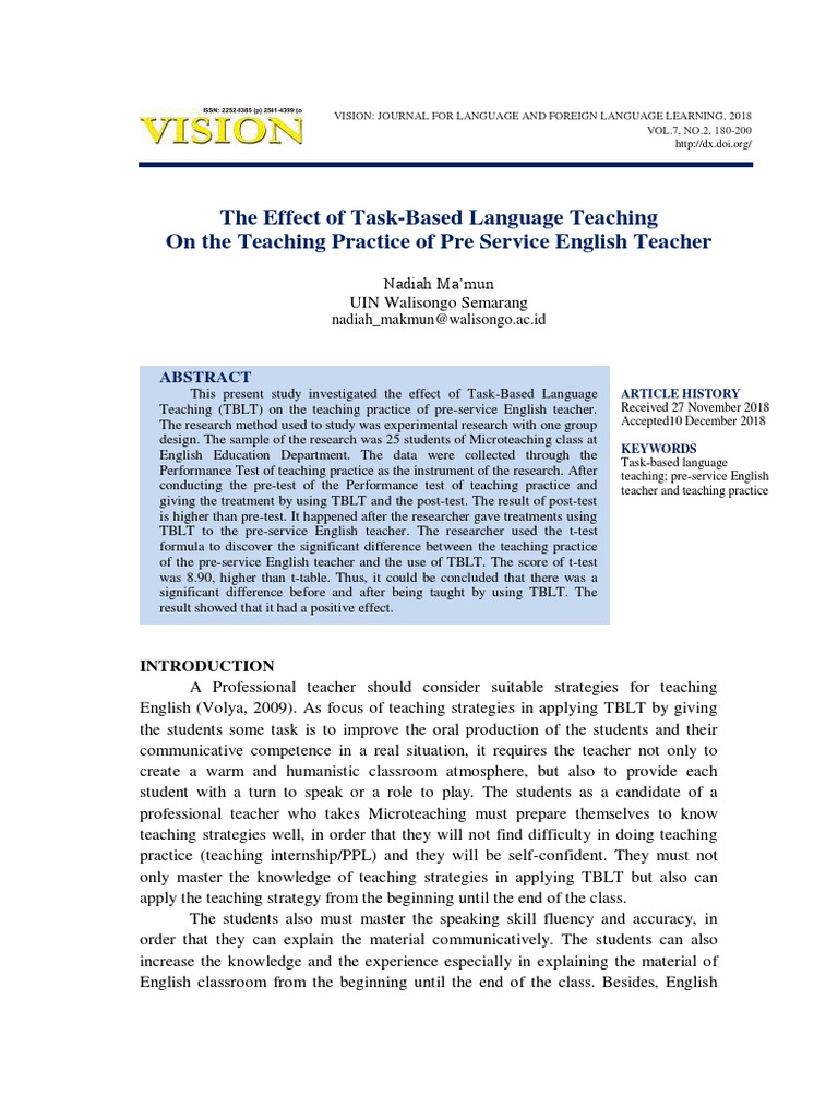 The Effect of Task Based Language Teachi PDF | PDF | Teachers | Learning