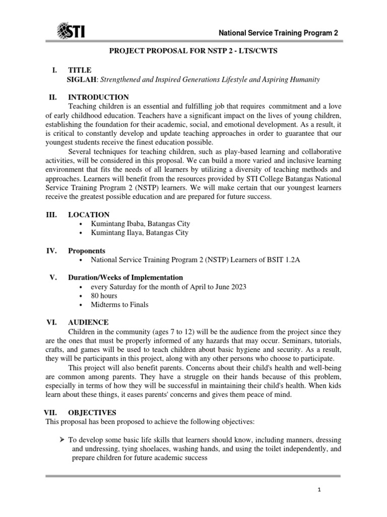 Bsit 1.2a NSTP Proposal PDF | PDF | Self-Improvement | Wellness