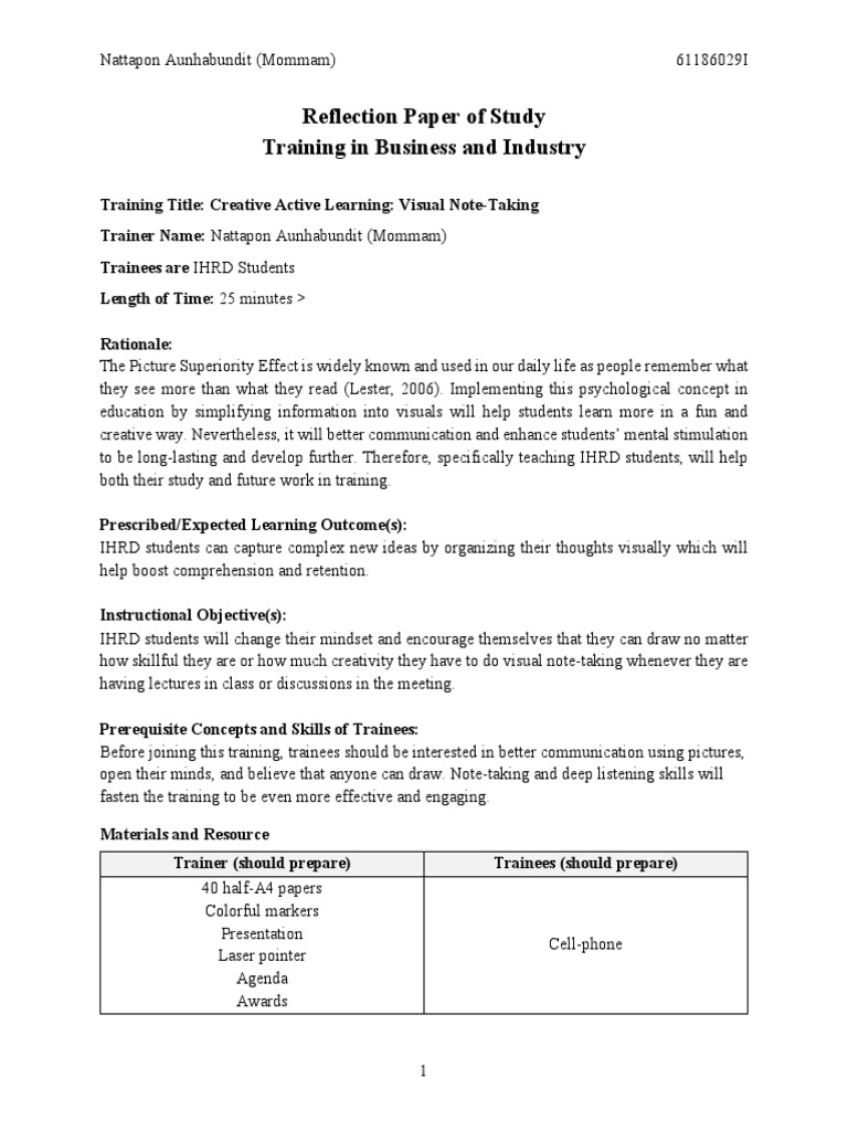 Reflection Paper Training | PDF