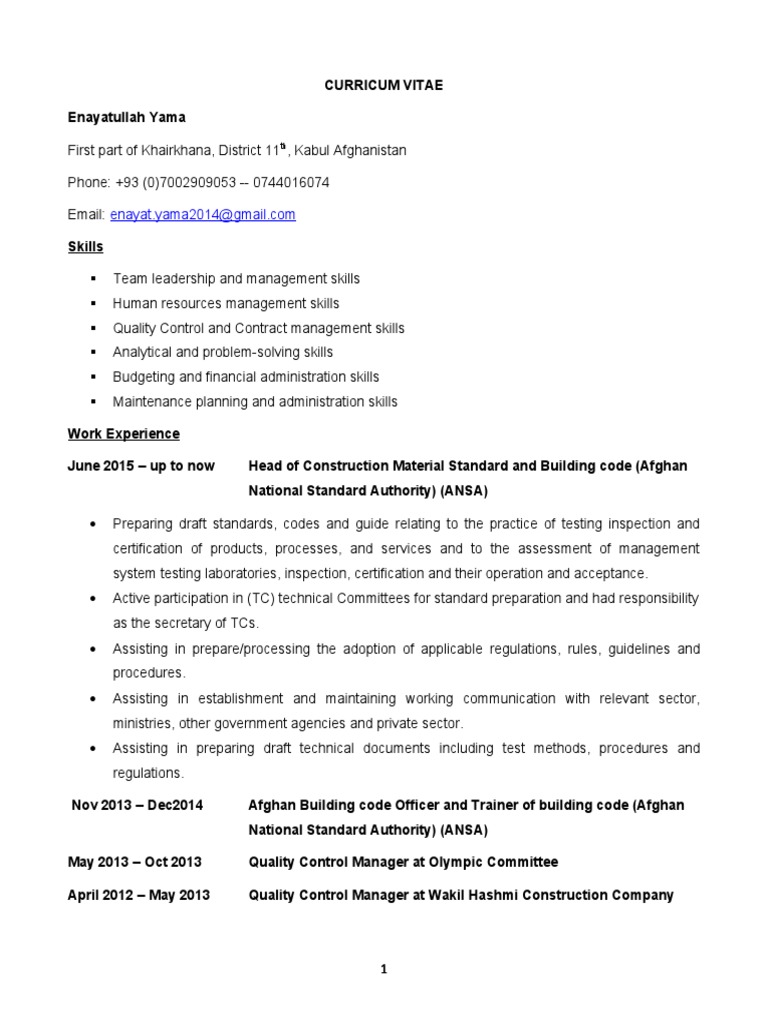 CV - Quality Control Manager | PDF