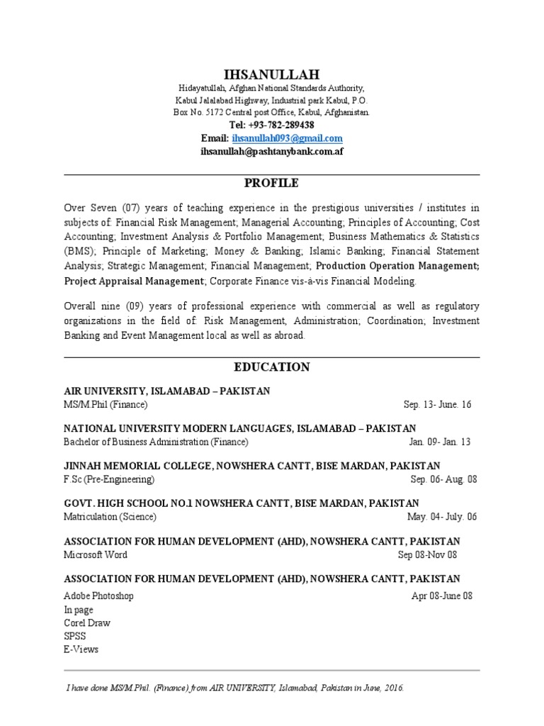 Ihsan CV | PDF | Afghanistan | Pakistan
