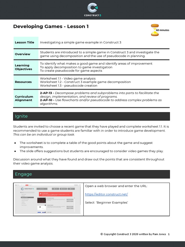 Lesson 1 - Investigating A Simple Game Example in Construct3 | PDF