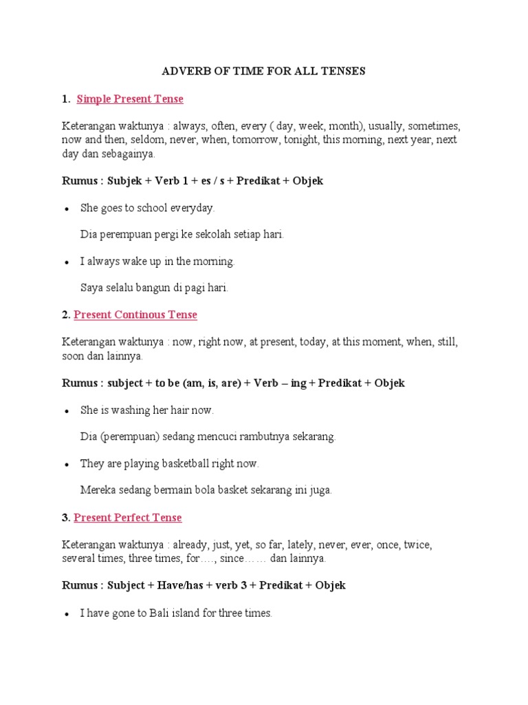 ADVERB OF TIME FOR ALL TENSES.docx | PDF