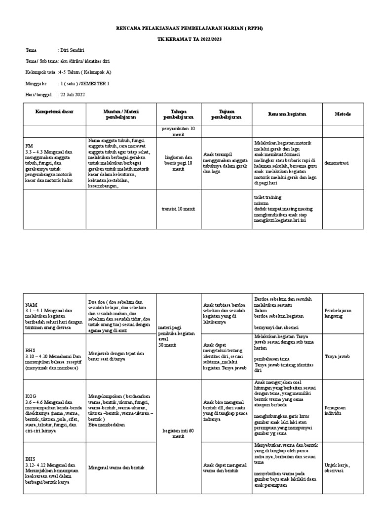 Rencana Pelaksanaan Pembelajaran Harian | PDF