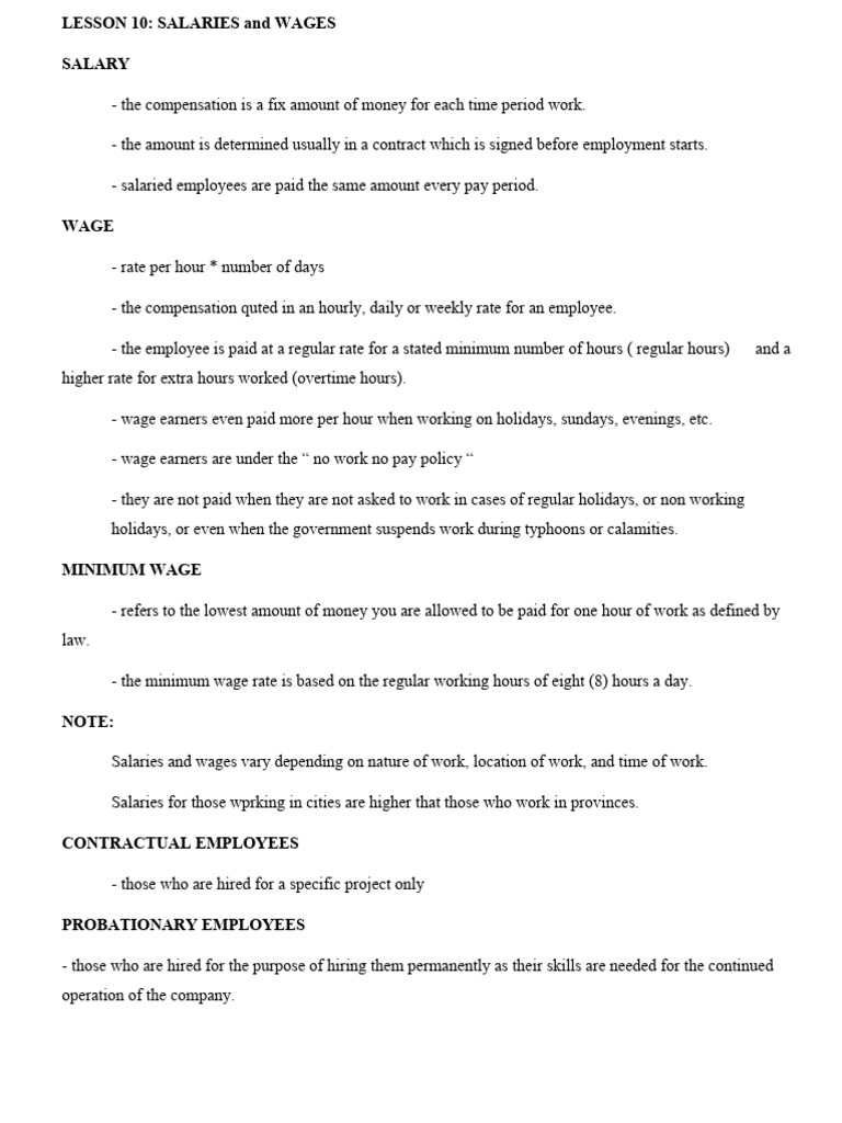 (Day 1) - LESSON 10 - Salaries and Wages | PDF | Salary | Employment