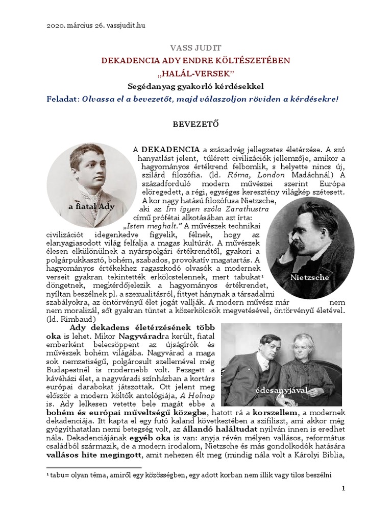 Ady Endre Halál Versek PDF | PDF