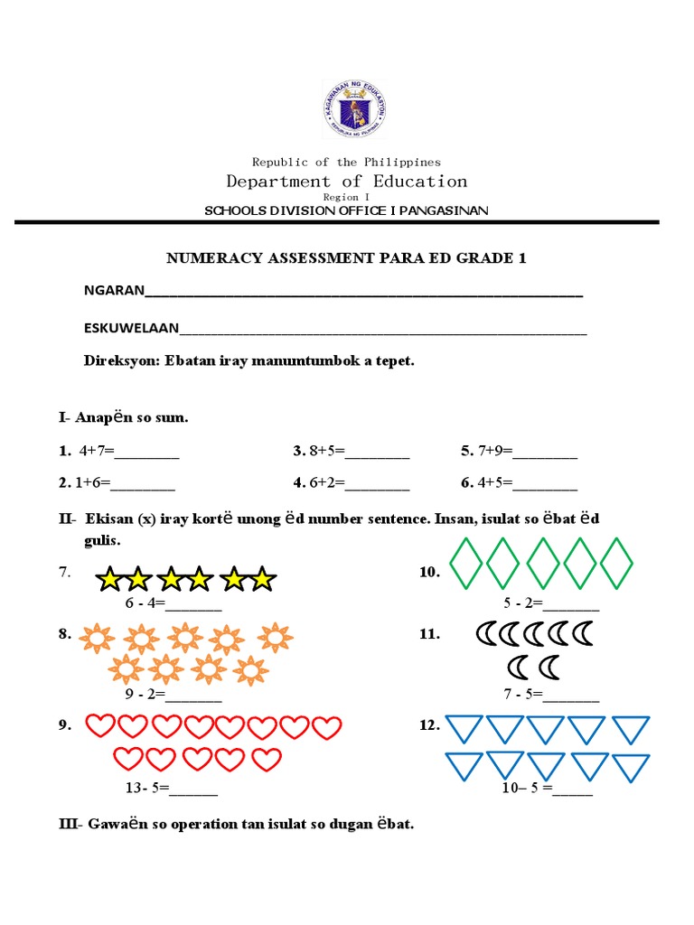 Grade 1 Post Assessment Pangasinan 1 | PDF