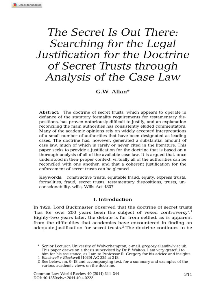 The Legal Justification for Secret Trusts | PDF