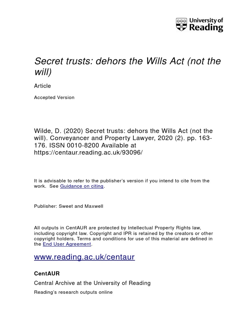 Secret Trusts and the Wills Act Debate | PDF
