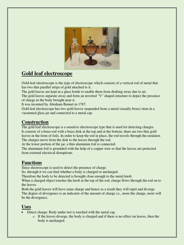 Construction and Functions of the Gold Leaf Electroscope | PDF