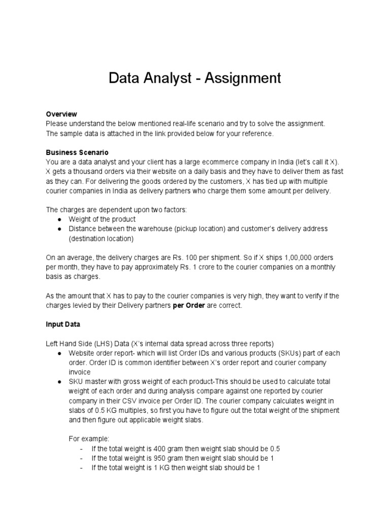 Data Analyst - Assignment PDF | PDF