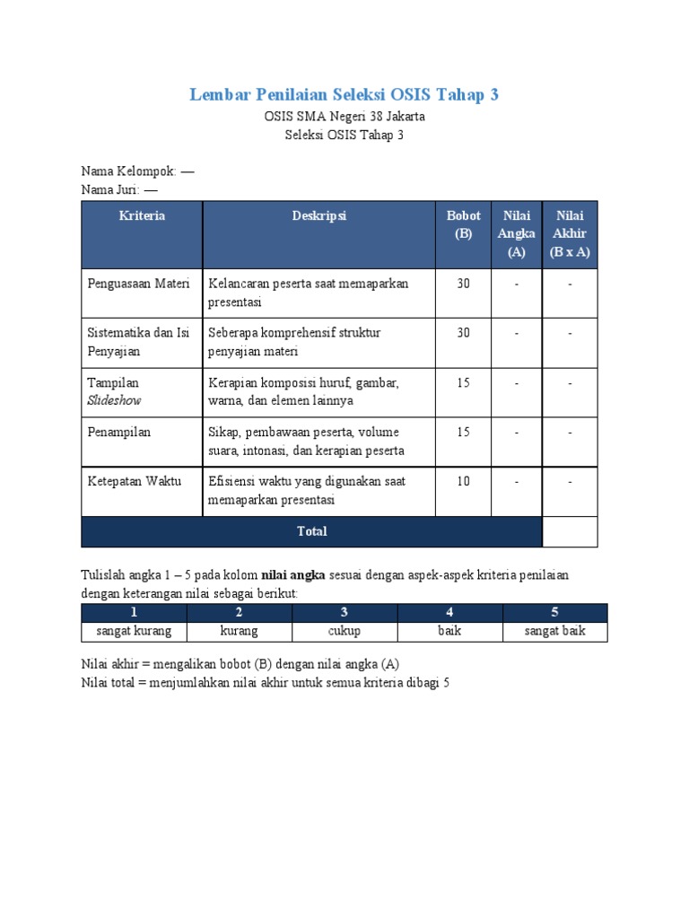 Penilaian Seleksi OSIS Tahap 3 | PDF
