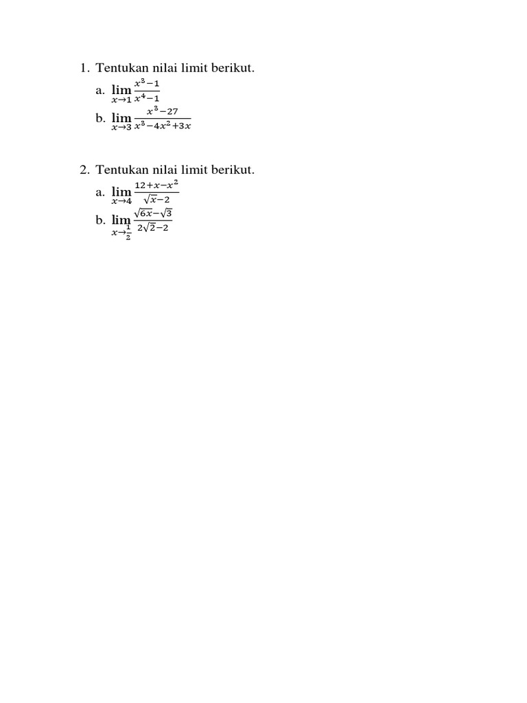 Latihan Soal Menentukan Nilai Limit Fungsi PDF | PDF