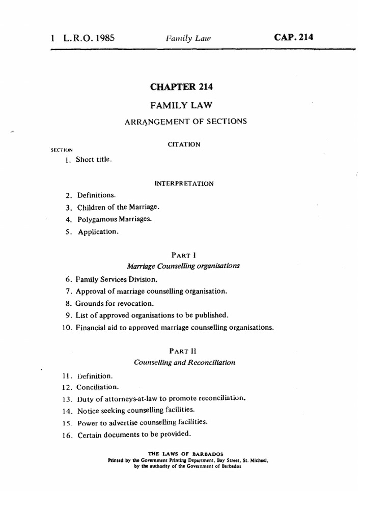 Barbados Family Law Overview | PDF