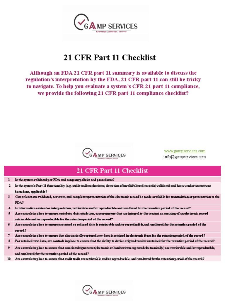 21 CFR Checklist PDF | PDF | Regulatory Compliance | Data