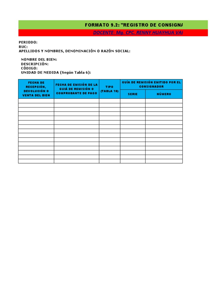 Formato 9.2 - Registro de Consignaciones - para El Consignatario ...