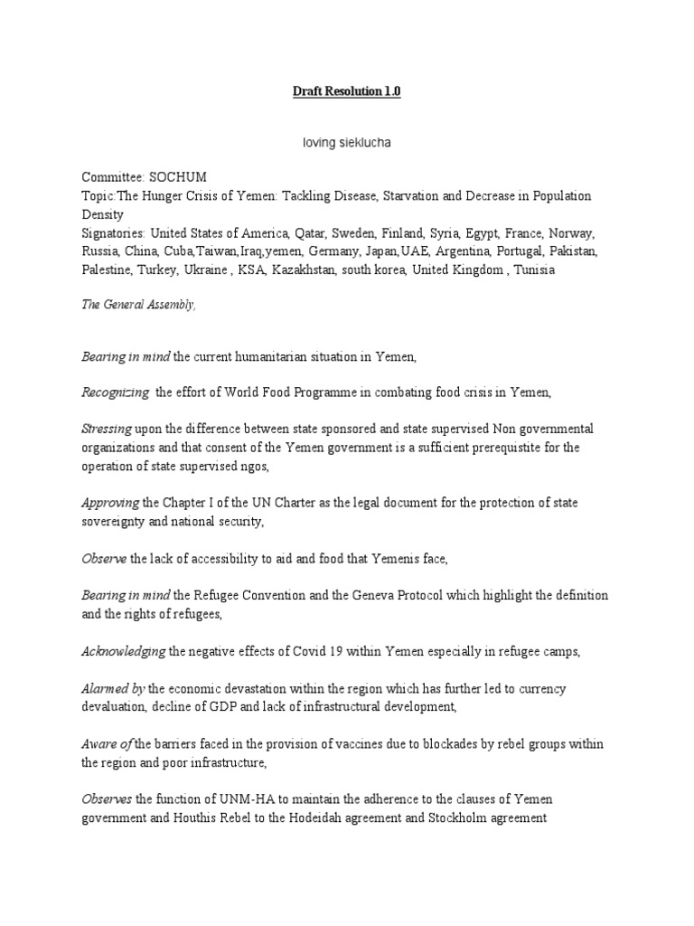 LGS MUN SOCHUM Yemen Crisis Resolution | PDF | Yemen | World Politics