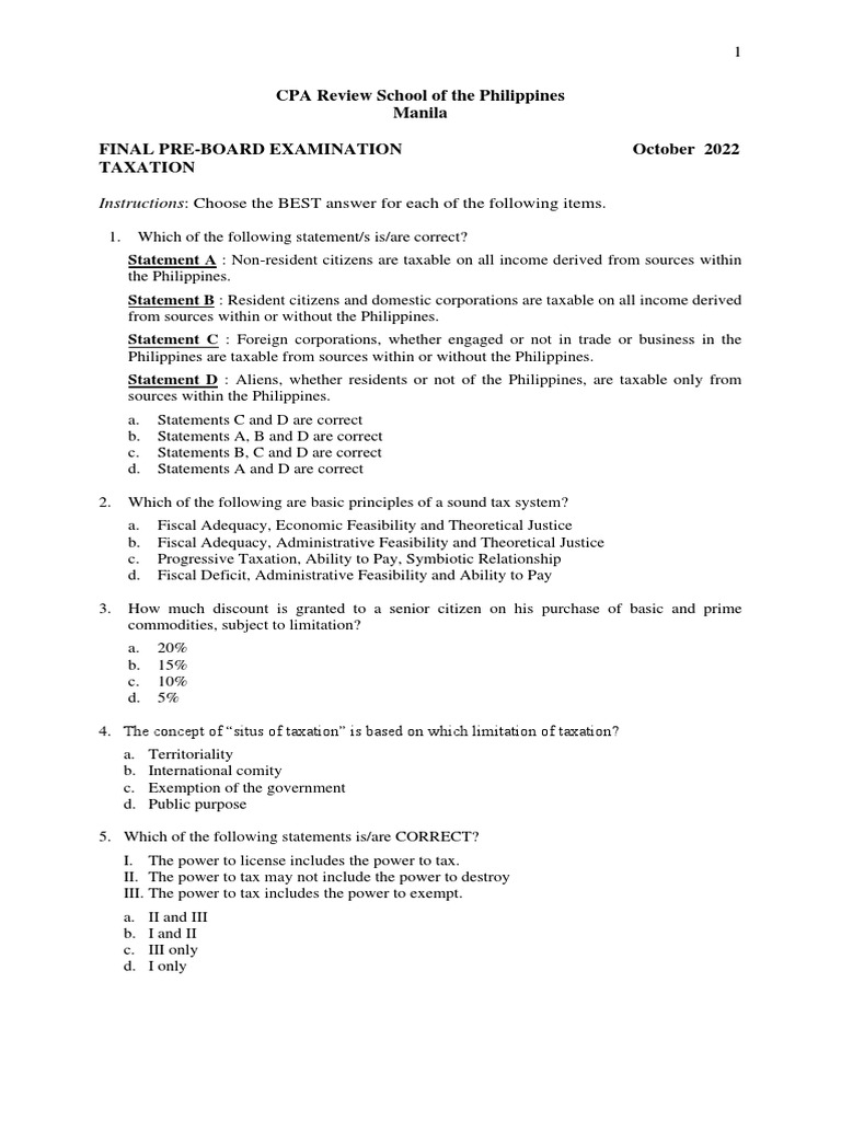 Taxation Final Preboard CPAR 92 PDF | PDF | Value Added Tax | Taxes