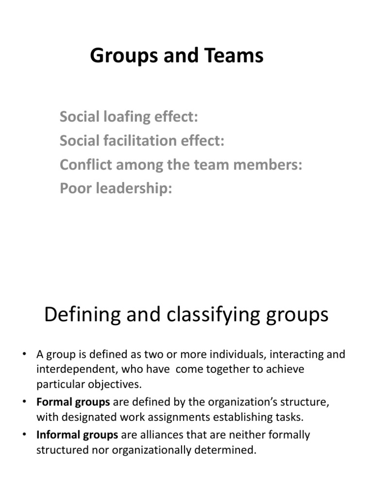 Groups and Teams: Social Loafing Effect: Social Facilitation Effect ...