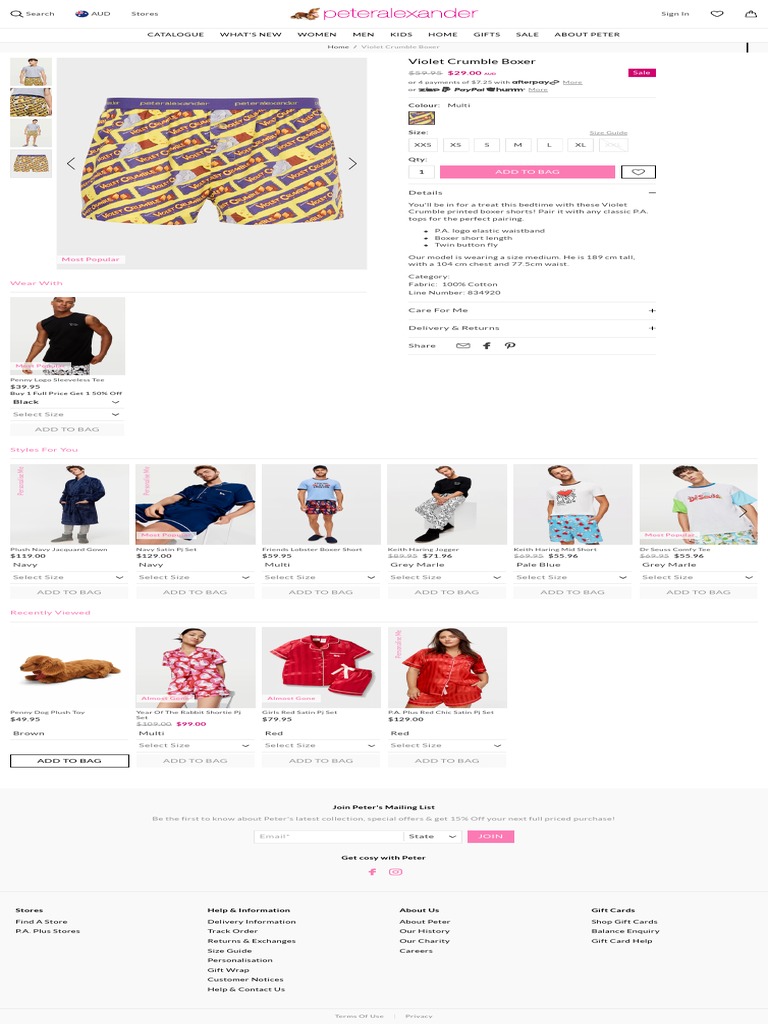 Violet Crumble Boxer Multi - Peter Alexander Online PDF | PDF | Clothing