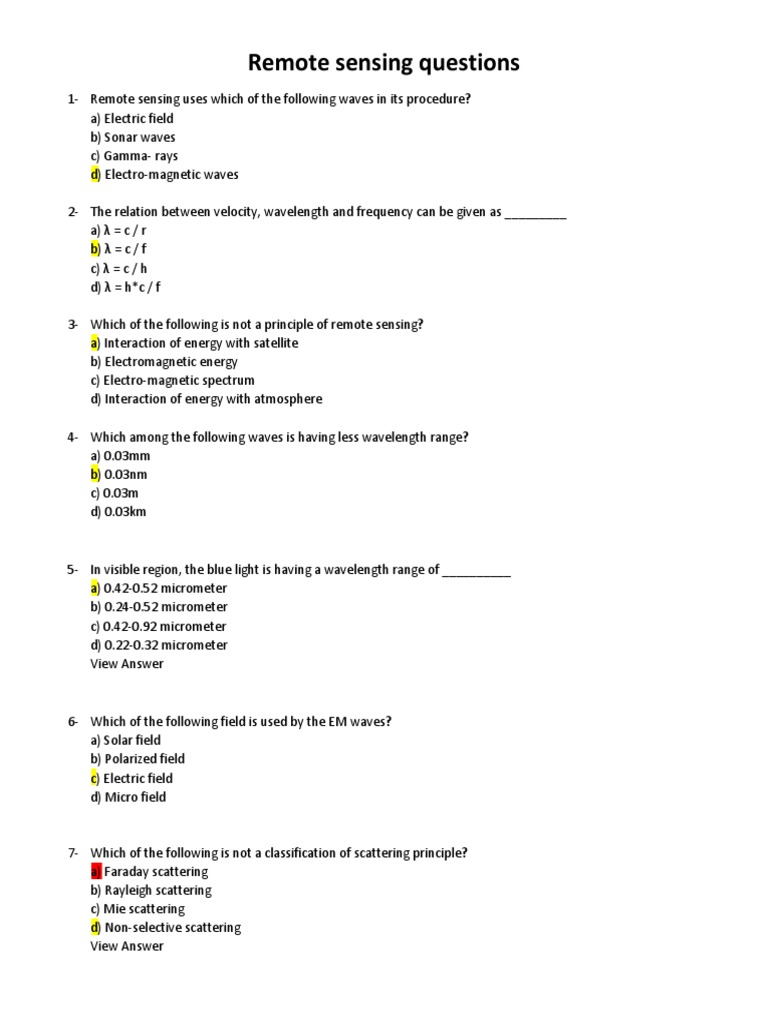 Remote Sensing Exam Questions & Answers | PDF