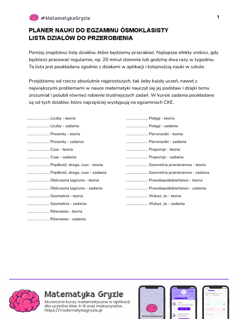 Plan Nauki Do Egzaminu 8kl PDF | PDF